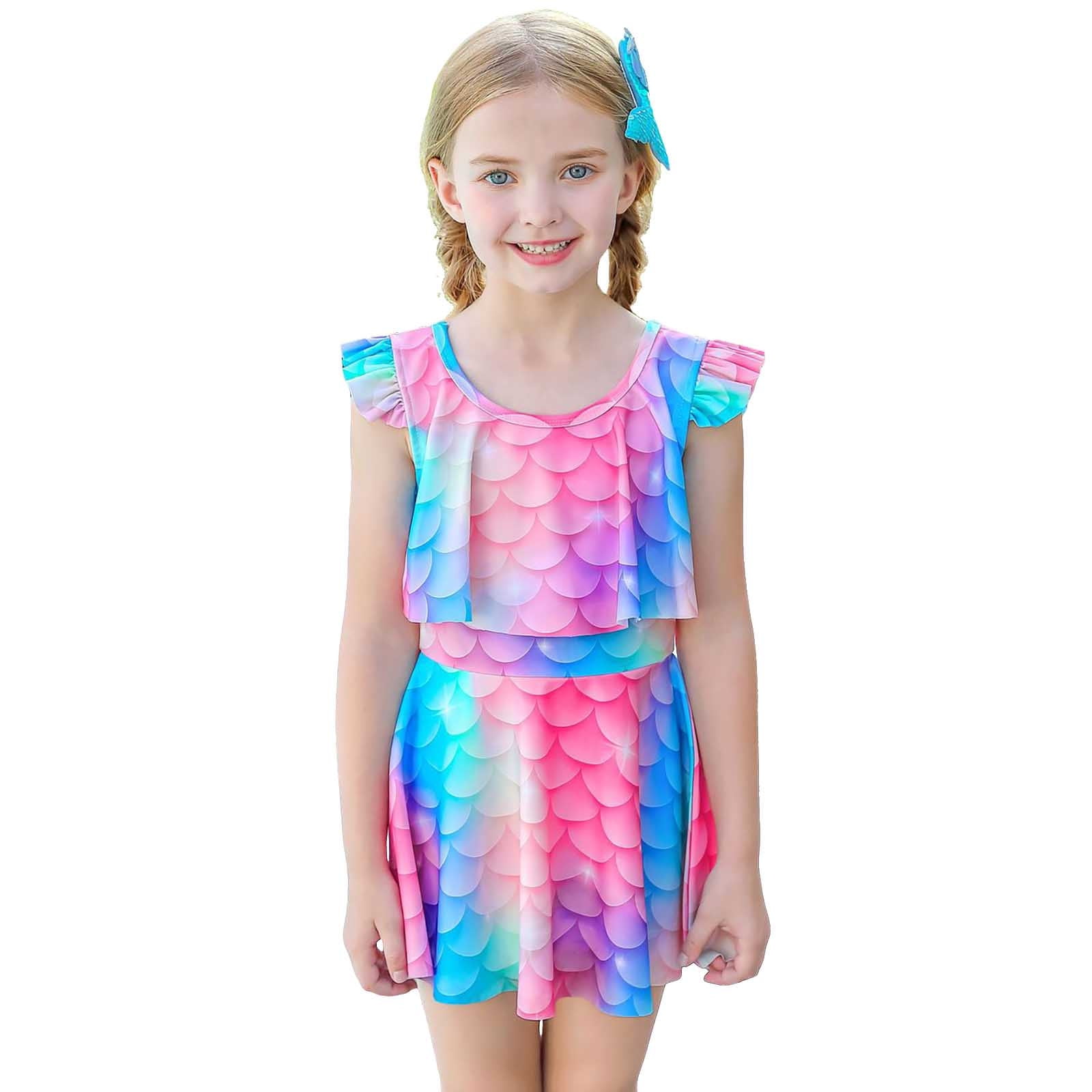 TOOYOU Girls One-Piece Swimsuit Summer Fly Sleeve Prints Swimwear ...