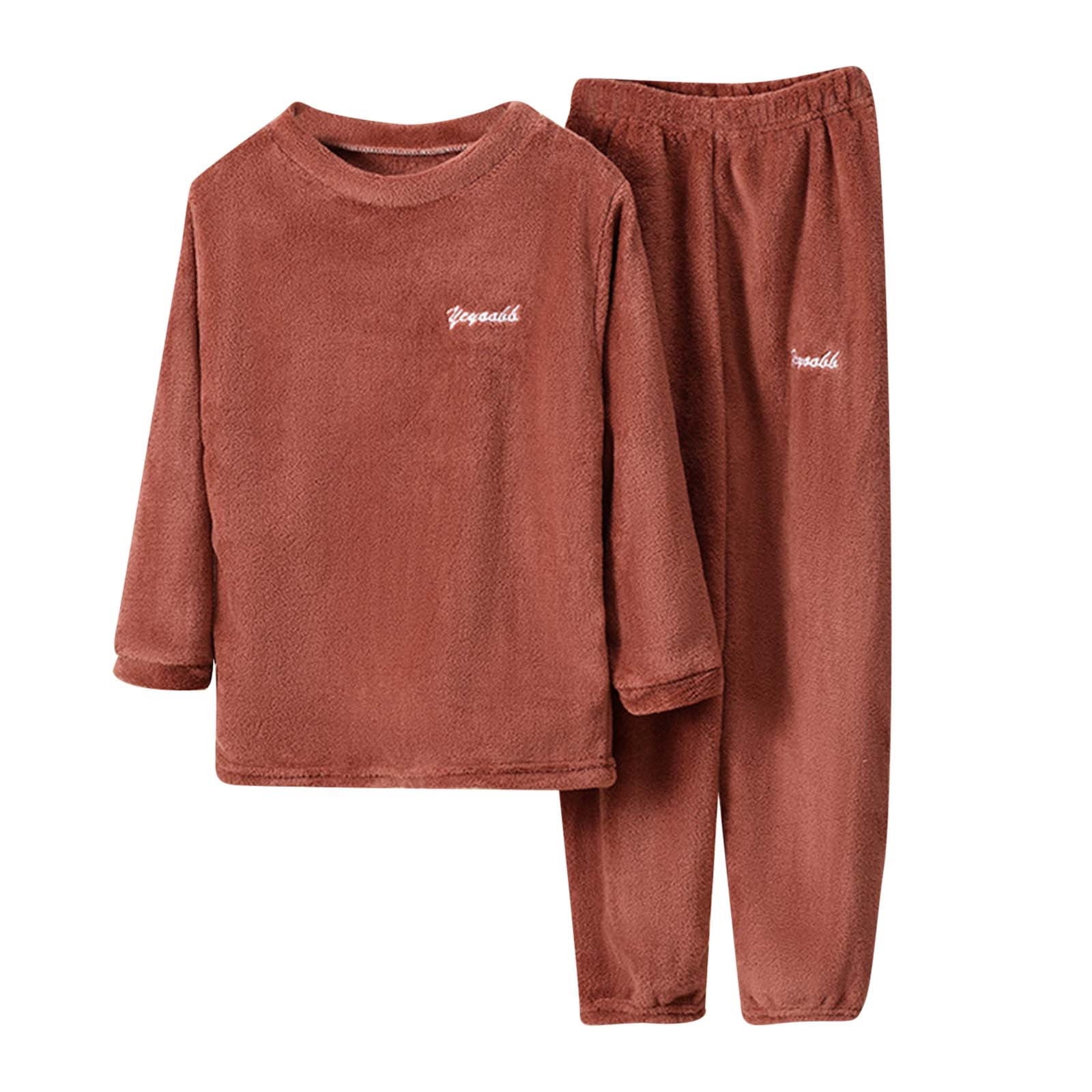 TOOYOU Girls Pajamas Set Long Sleeve Flannel Sleepwear 2 Piece Solid ...