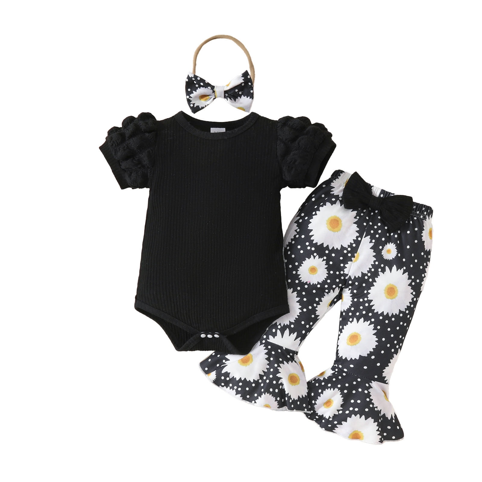 TOOYOU Girls Summer Outfit Sets Infant Short Sleeve Romper Bodysuit Floral Prints Pants ...