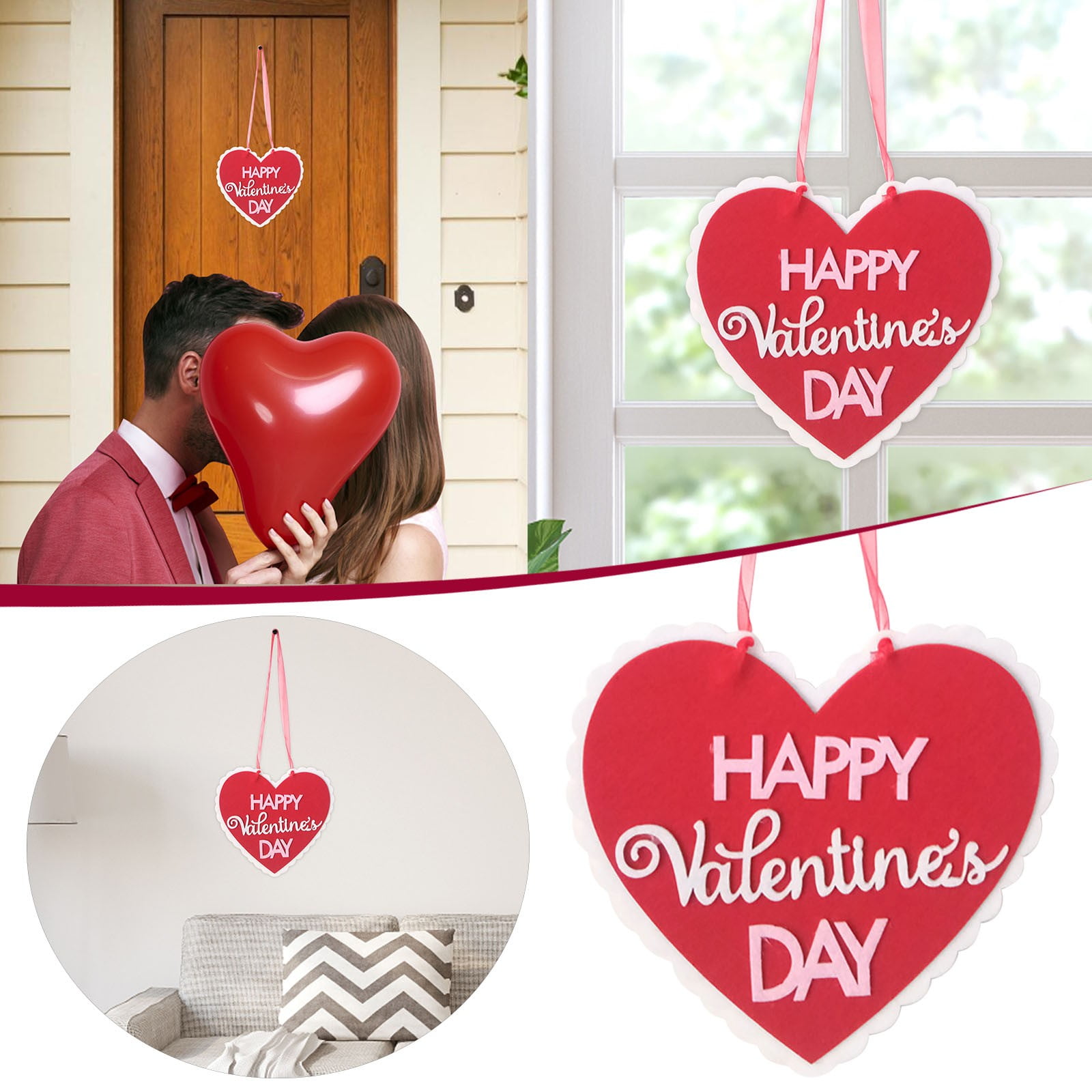 TOOYOU Valentines Day Door Decor Heart Shaped Non-Woven Fabric Door ...