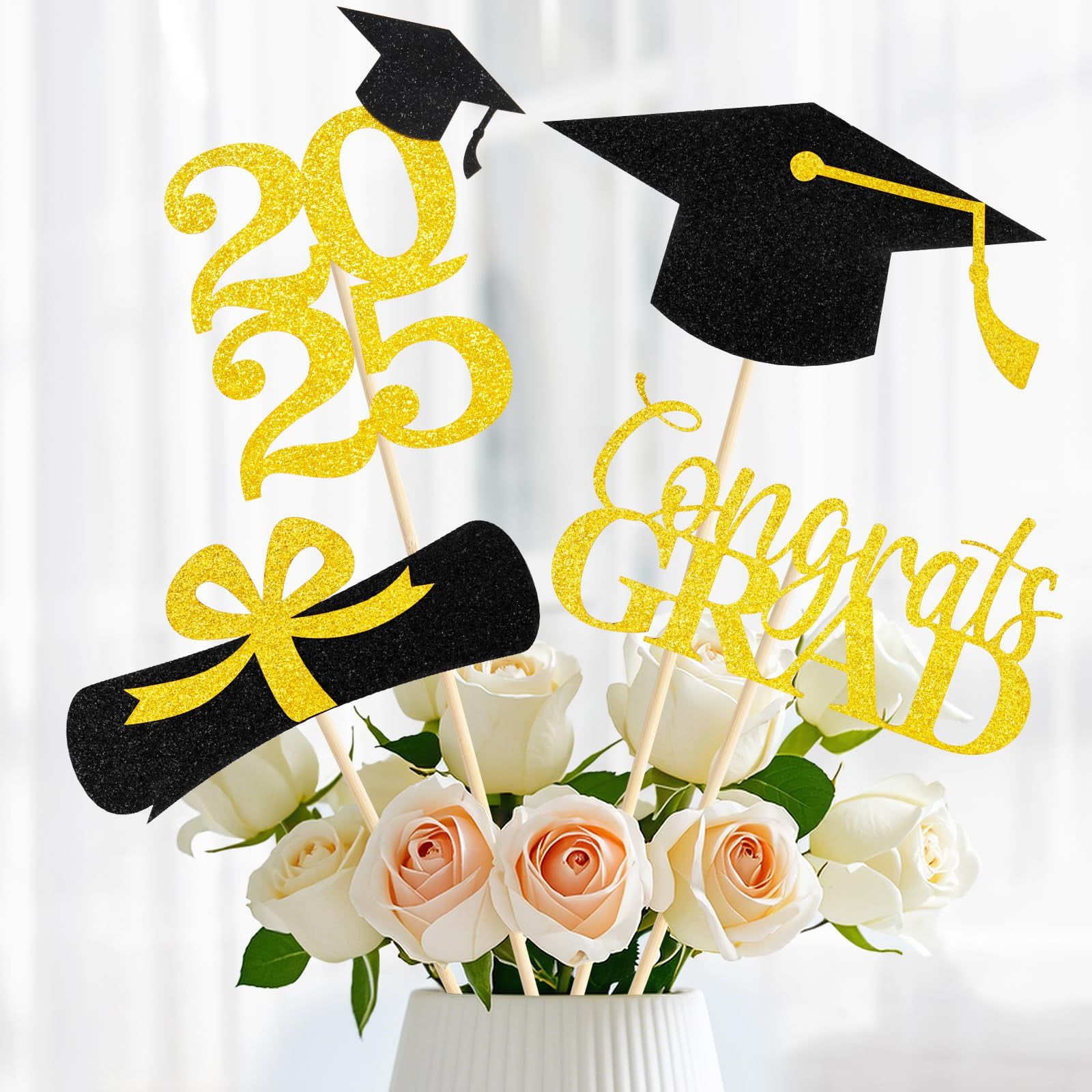 TOOYUMON Graduation Decorations 2025, 16pcs Black RST1 and Gold Double ...
