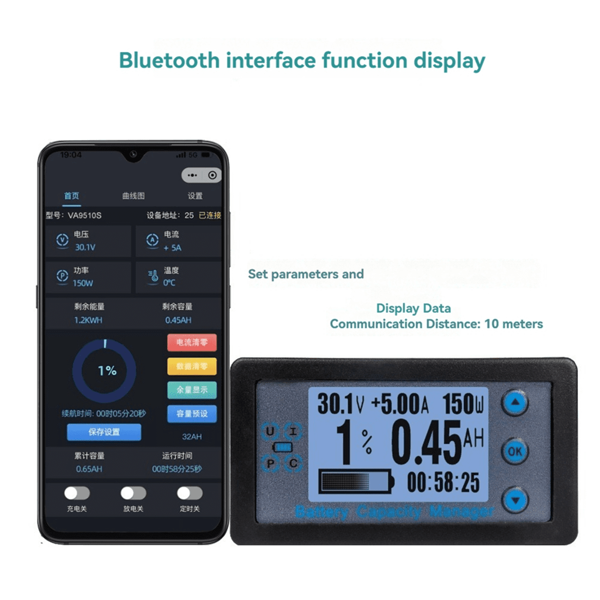 TOP! 100A Bluetooth Coulometer Battery Capacity Tester Ammeter ...