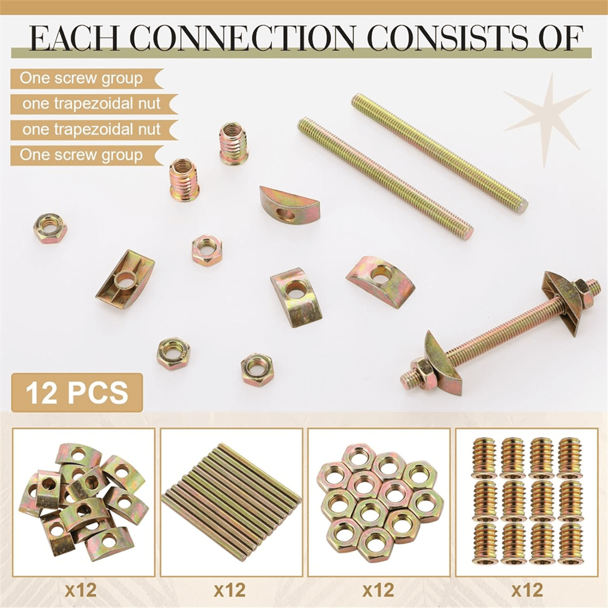 TOP! 12PCS Bed Frame Hardware Connector Kit M8x100 mm Panel Furniture ...