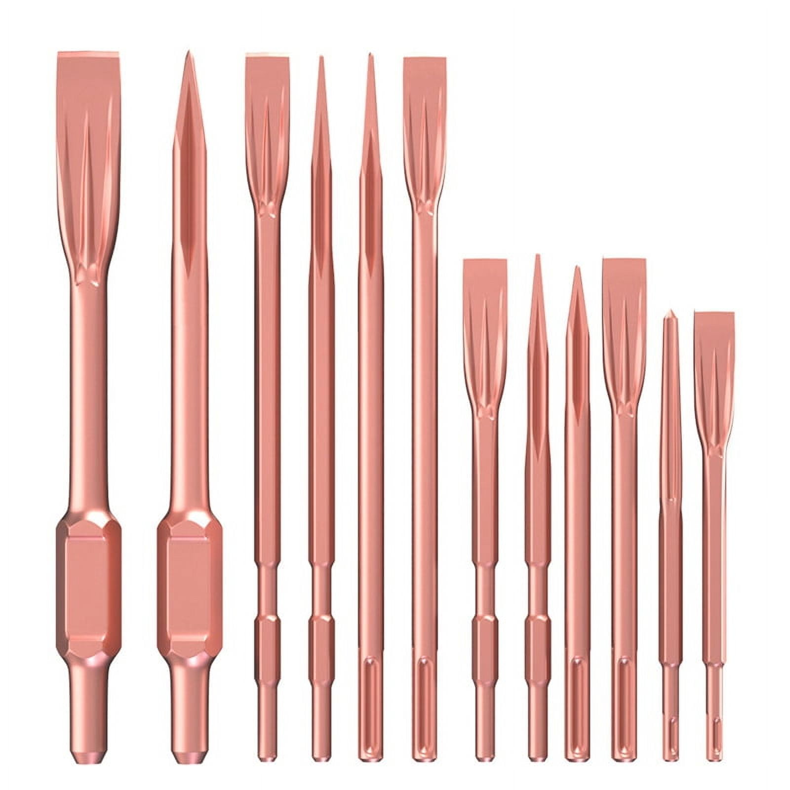 TOP! 12PCS Rose Gold Reinforced Electric Hammer Chisel Set Point Groove ...