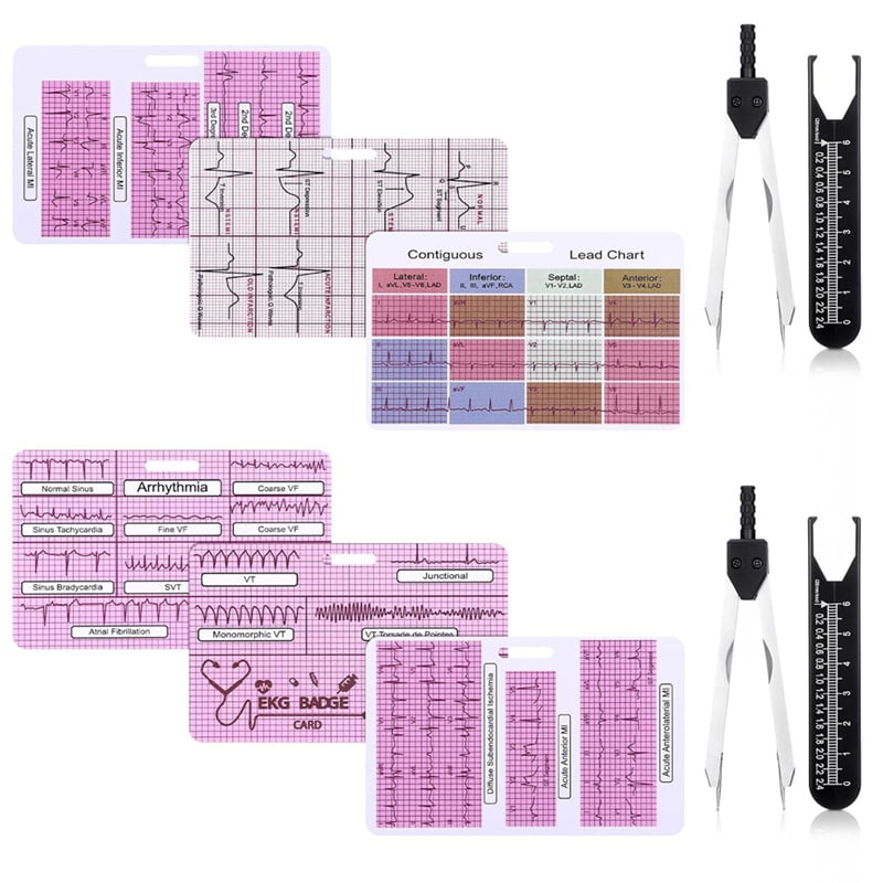 TOP! 2 Sets of EKG Calipers and 3 Pieces ECG Rhythm Interpretation Badges Tool Set for Nurses ...