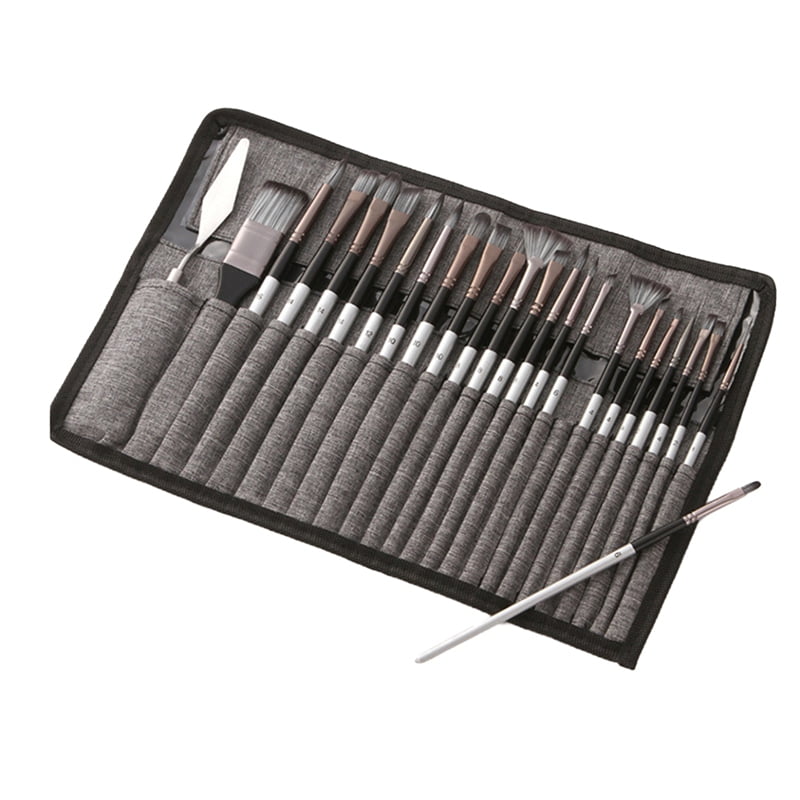TOP! 24 Pieces Paint Brush Set Enhanced Synthetic with Cloth Roll and ...