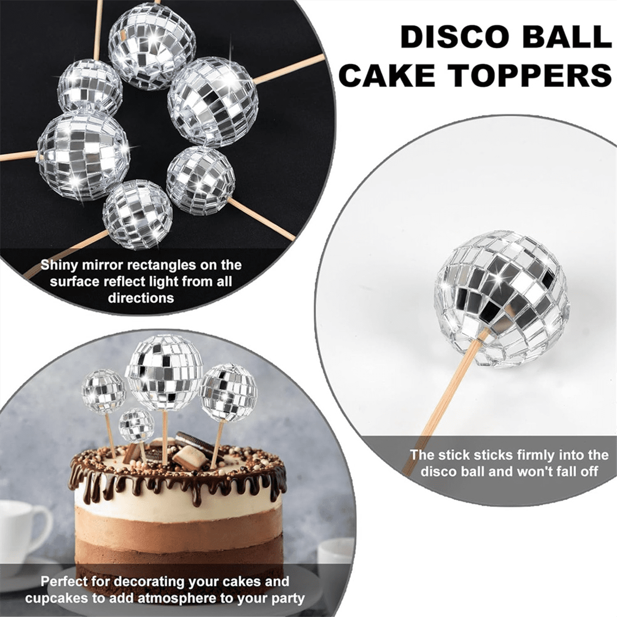TOP! 24Pcs Disco Ball Cupcake Toppers Happy Birthday Cake Topper Picks ...