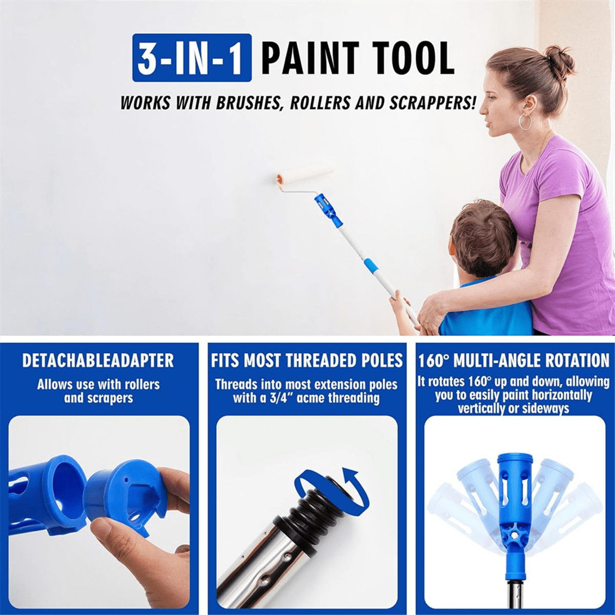 TOP! 2Pc Paint Brush Extender for Walls Extension Pole Attachments ...