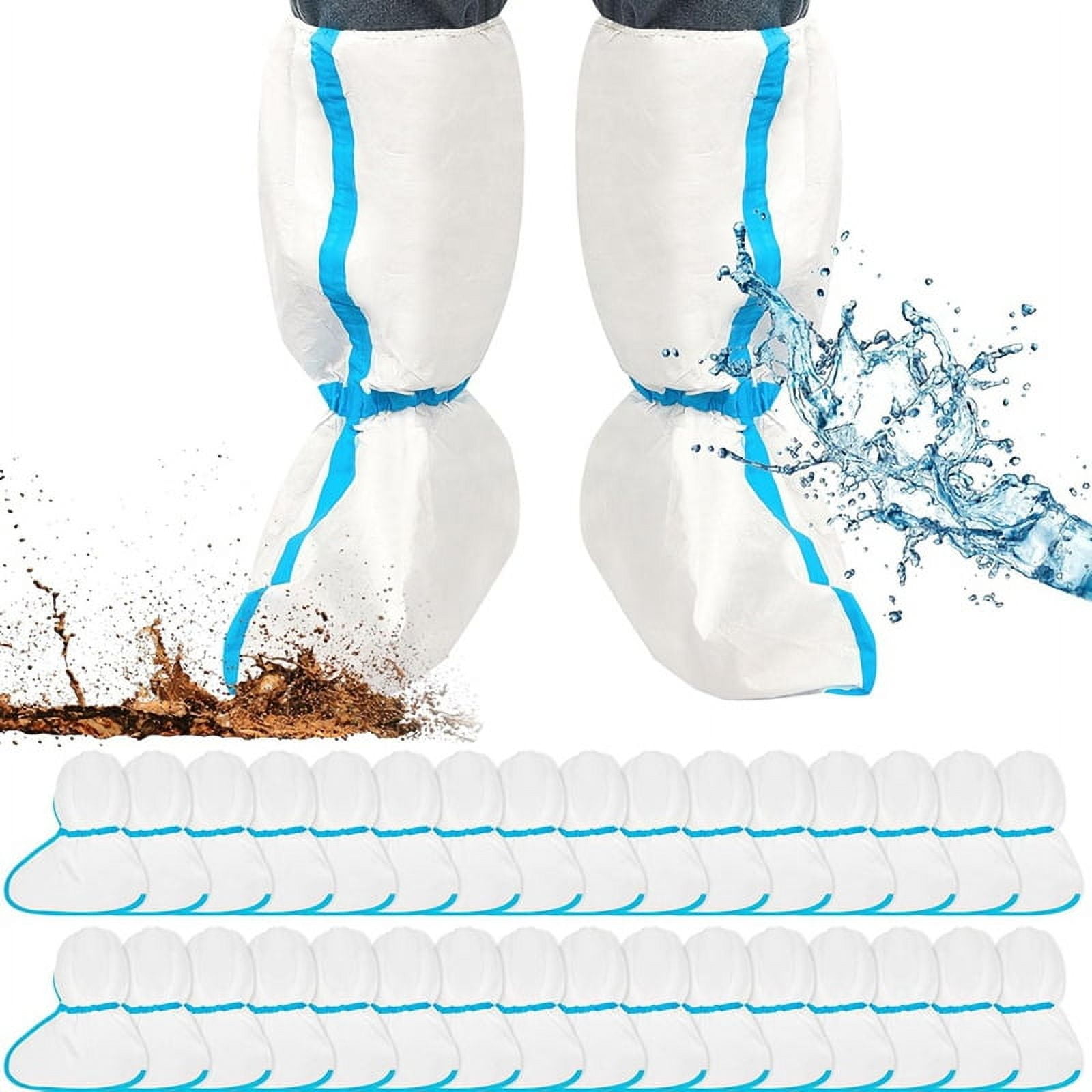 TOP! 32 Pieces Disposable Boot and Shoe Covers Plastic Long Waterproof ...