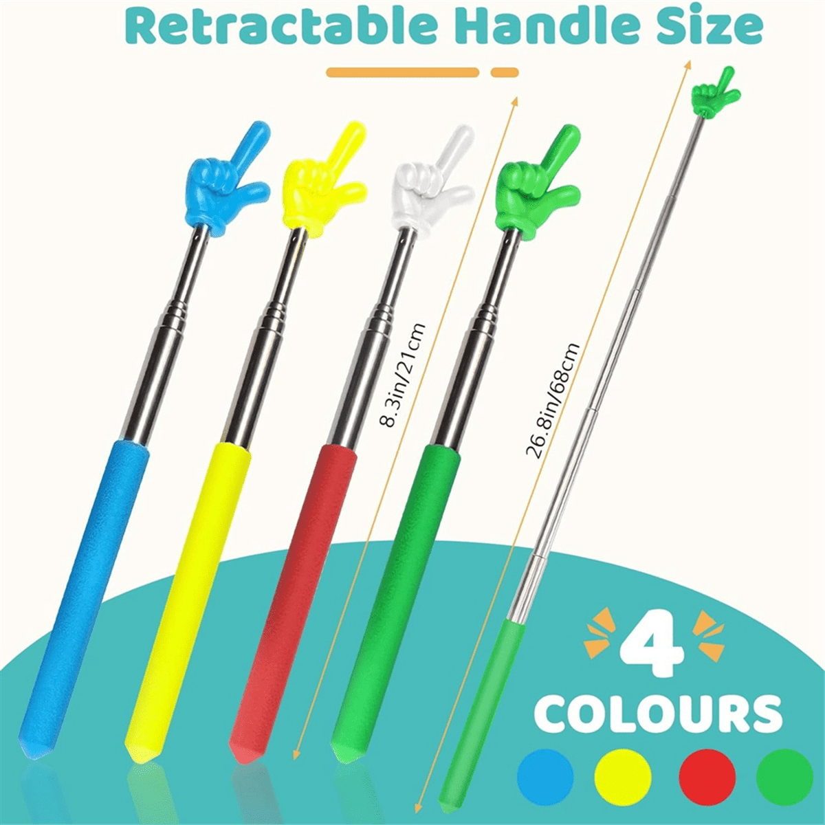 TOP! 4 Pcs Teacher Pointer Stick Telescoping Hand Retractable Finger ...