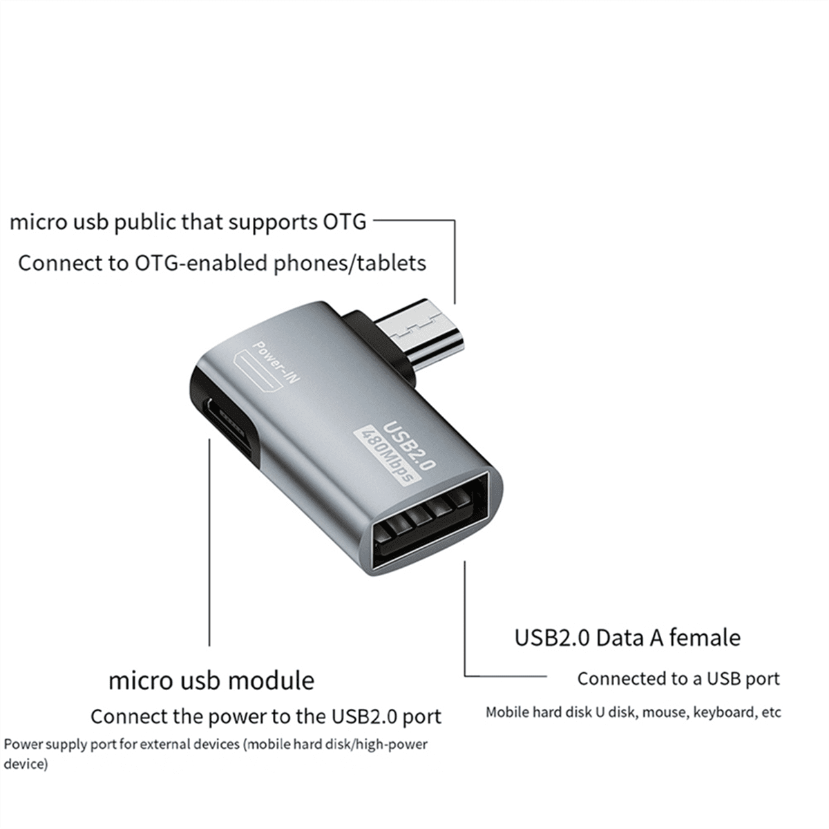 TOP! 4K OTG Cable Adapter Power Supplied Micro-USB to USB with Angle ...