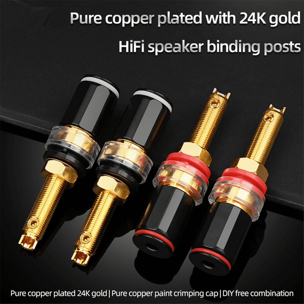 TOP! 4Pcs Hifi Speaker Terminal Binding Post Pure Copper Gold Plated ...