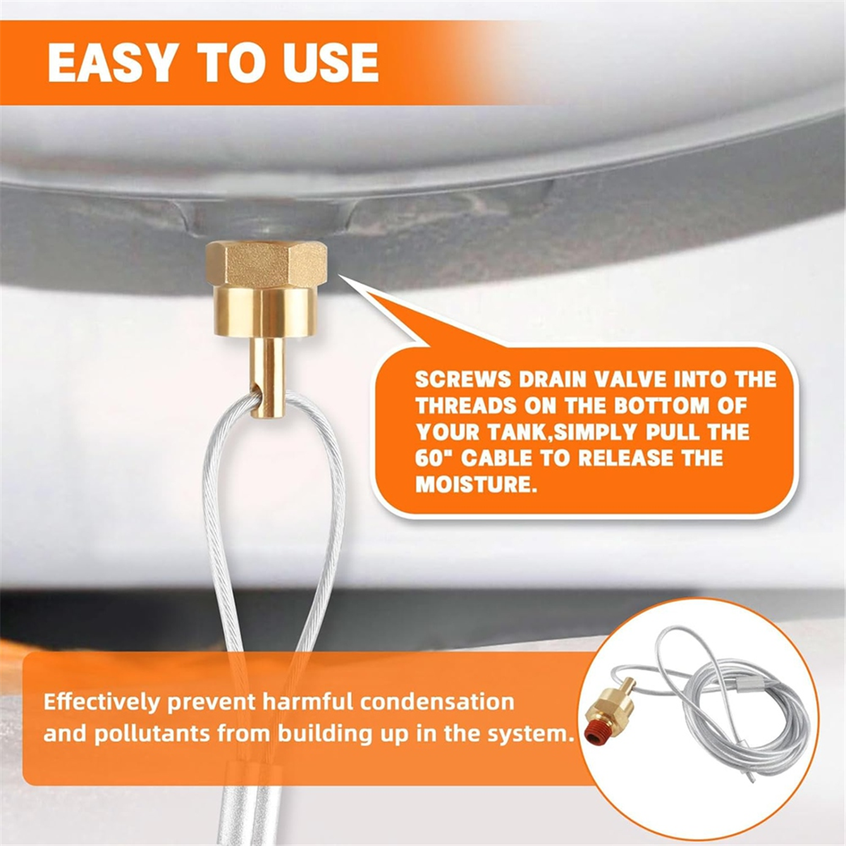 TOP! 5PCS Air Tank Drain Valve Plug Connector with 60inch Cable ...