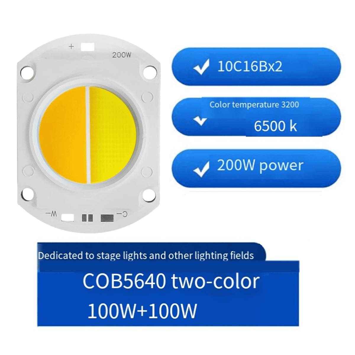 TOP! 5Pcs 200W Dual Color High Power LED COB Chip 3200K 6500K for ...