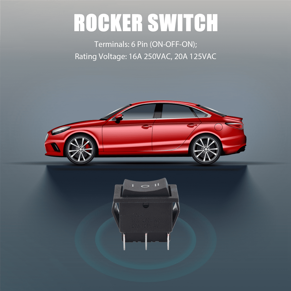 TOP! 6-Terminals 3 Position ON/OFF/ON DPDT Boat Rocker Switch 16A ...