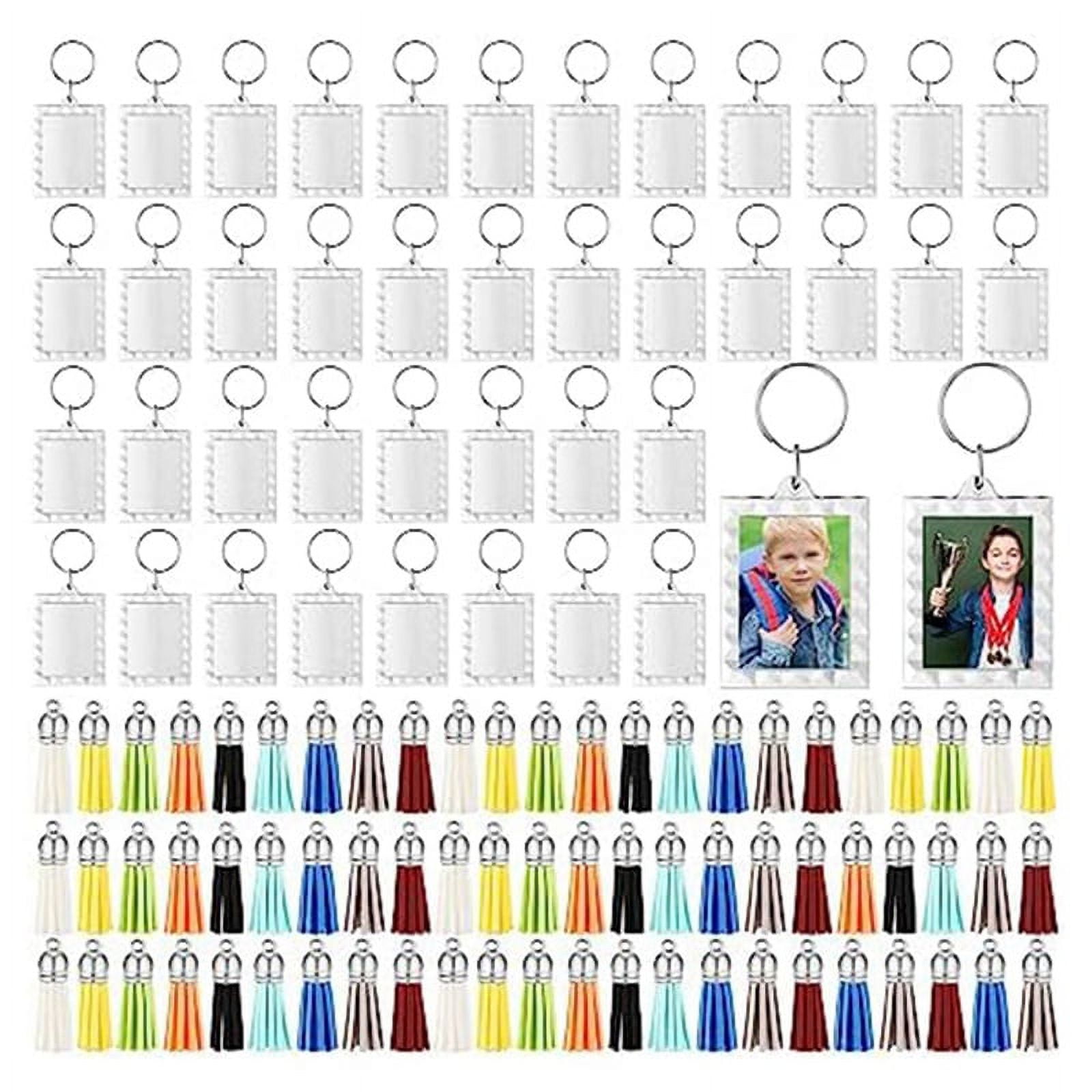 TOP! Acrylic Photo Frame Keychain with Tassels Charms Insert Clear ...