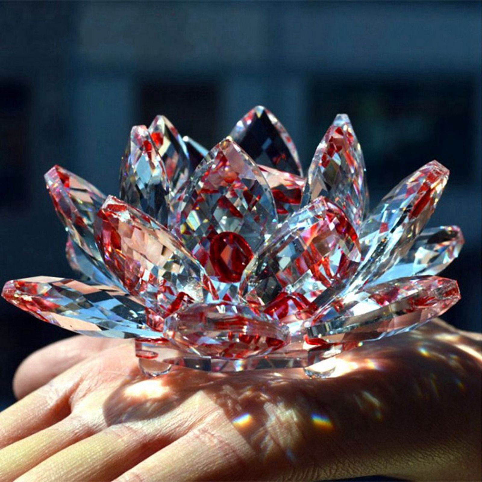 C Crystal Lotus Flower Figurine Valentine Wedding Decor Glass Craft ...