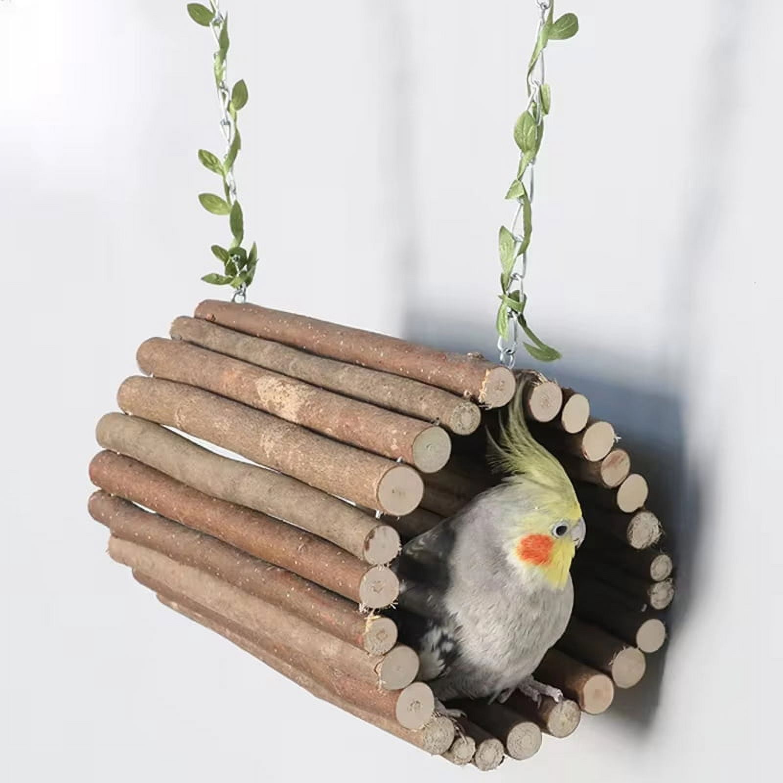 TOP! Branch Bucket Bird Nest Toy Parrot Swing Perch Wooden Stand ...