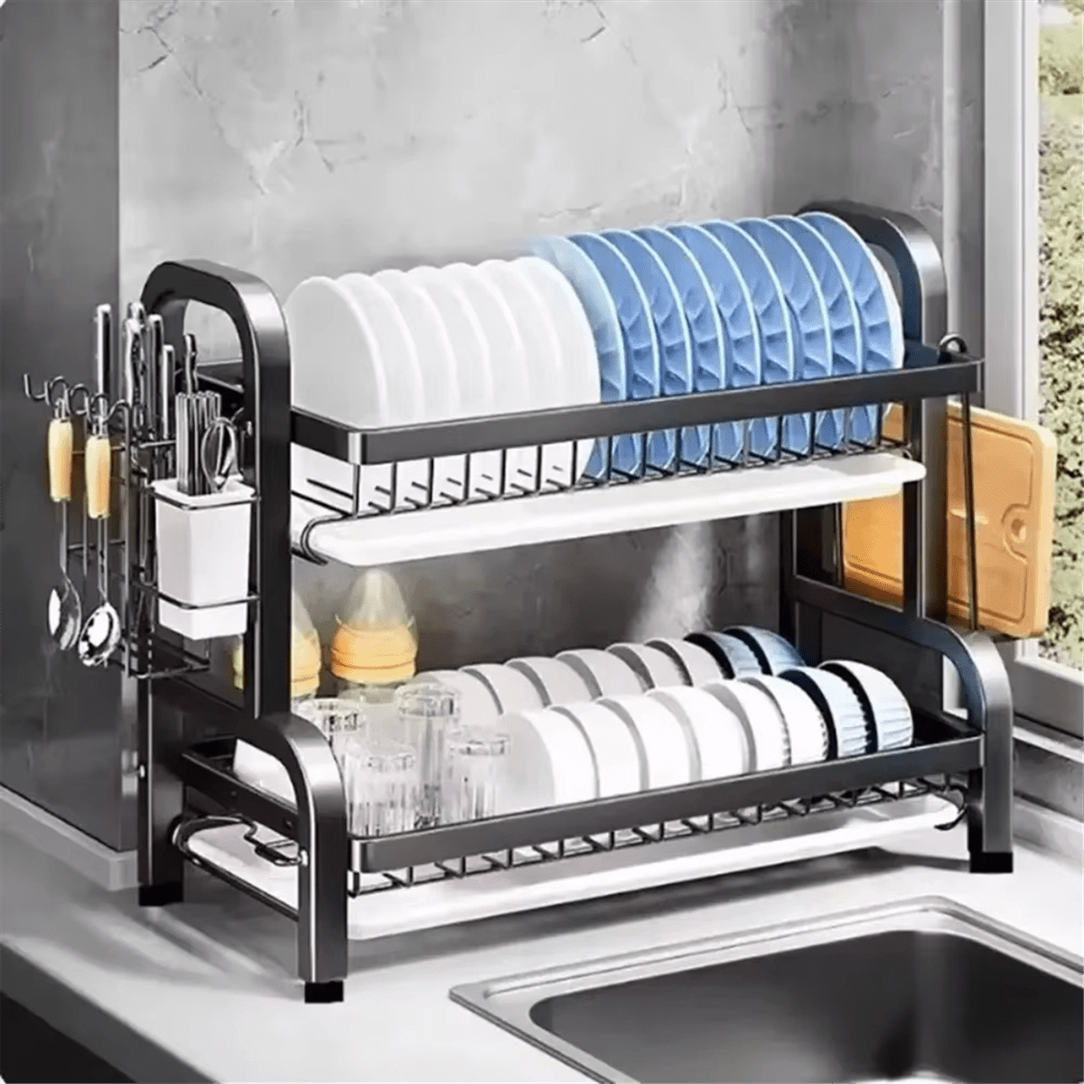 TOP! Dish Drying Rack with Utensil Holder, Cutting Board and Drainboard ...