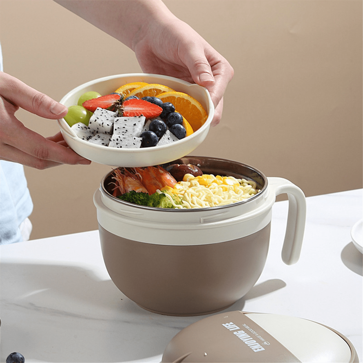 TOP! Divided Water-Filled Insulation Instant Noodle Bowl Canteen Lunch ...