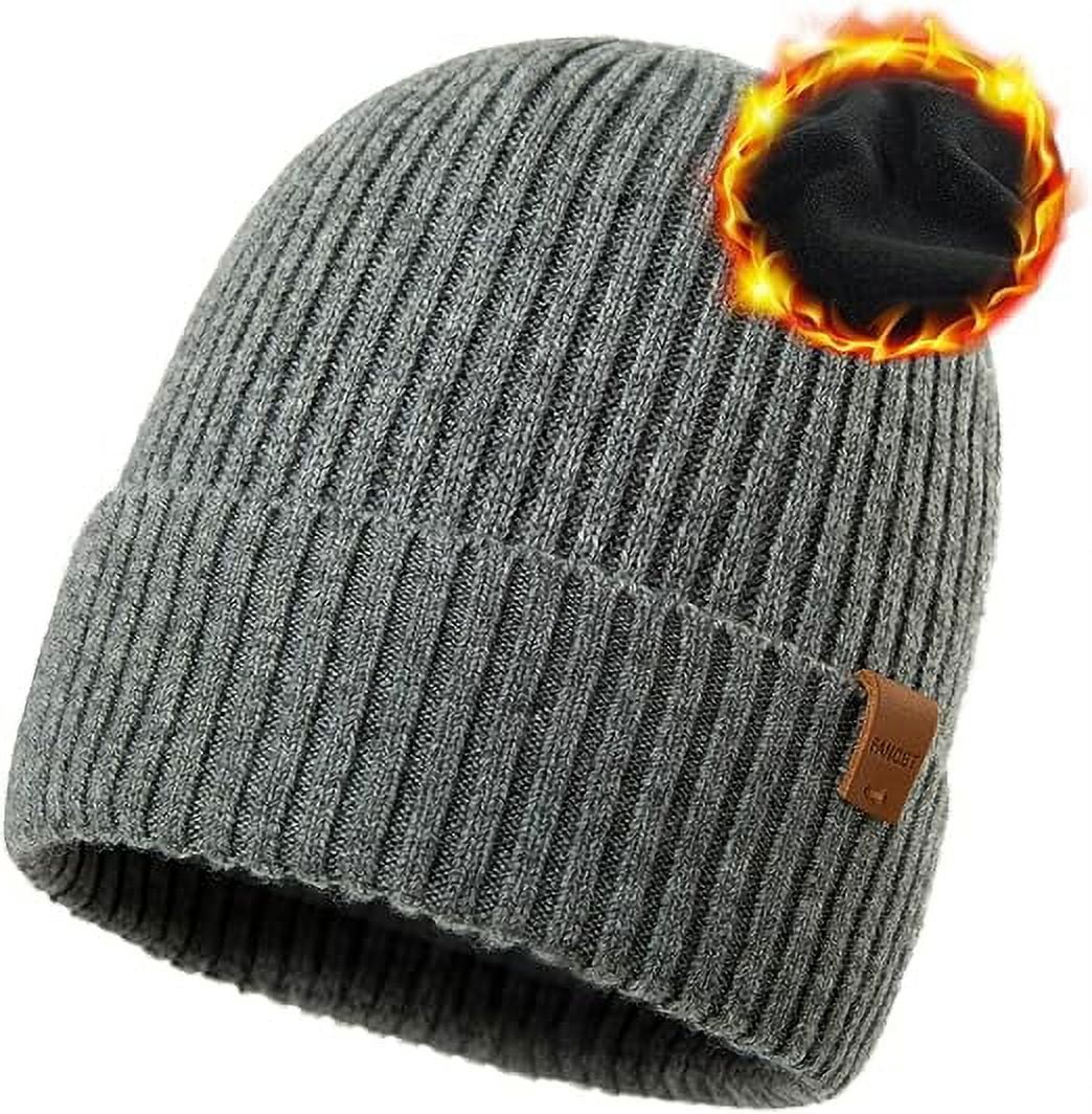 TOP-EX Mens 100% Merino Wool Beanie with Fleece Lining Cold Weather ...