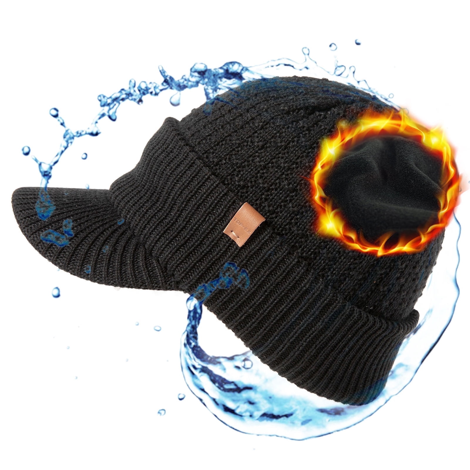 TOP-EX DryKnit™ Waterproof Visor Beanie - Merino Wool Fleece-Lined ...