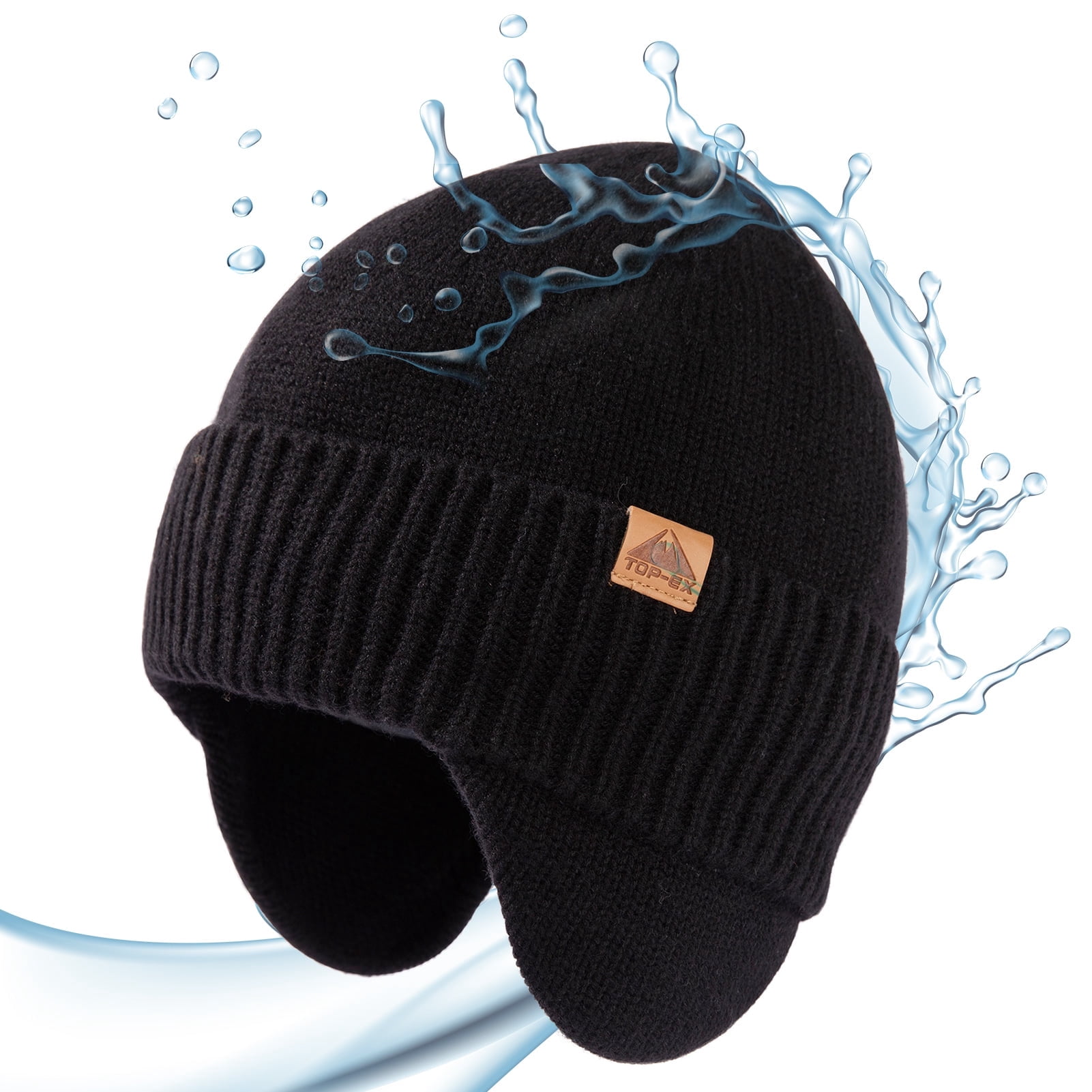 TOP-EX DryKnit™ Merino Wool Waterproof Winter Beanie with Ear Flap for ...