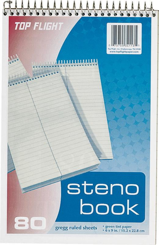 TOP FLIGHT 4600948 Steno Pad, 6 in L x 9 in W Sheet, Rule Sheet, 80 ...