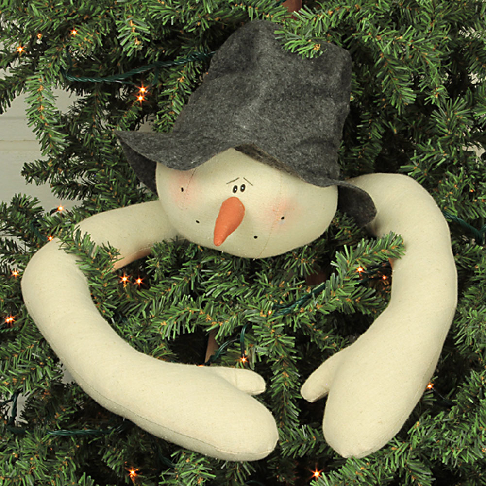 TOP HAT Primitive Snowman Christmas Tree Topper with Hugging Arms, by ...