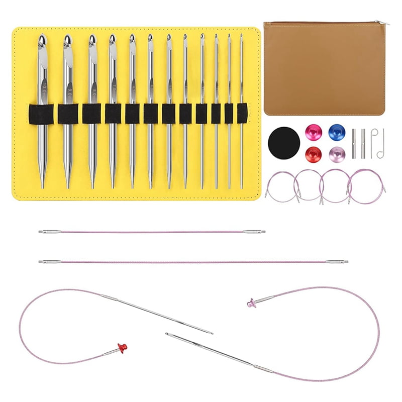 TOP! Interchangeable Tunisian Crochet Hook Set, 12 Sizes Hooks Set with Cables 3.0mm - 10.0mm ...