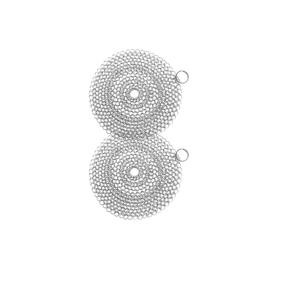 TOP-MAX 2PCS Cast Iron Scrubbers Metal Circular Mesh Brush Cleaner for ...