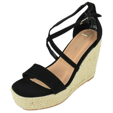 Lindy 03 Strappy Open Toe Platform Wedge, Black, 10 - Walmart.com