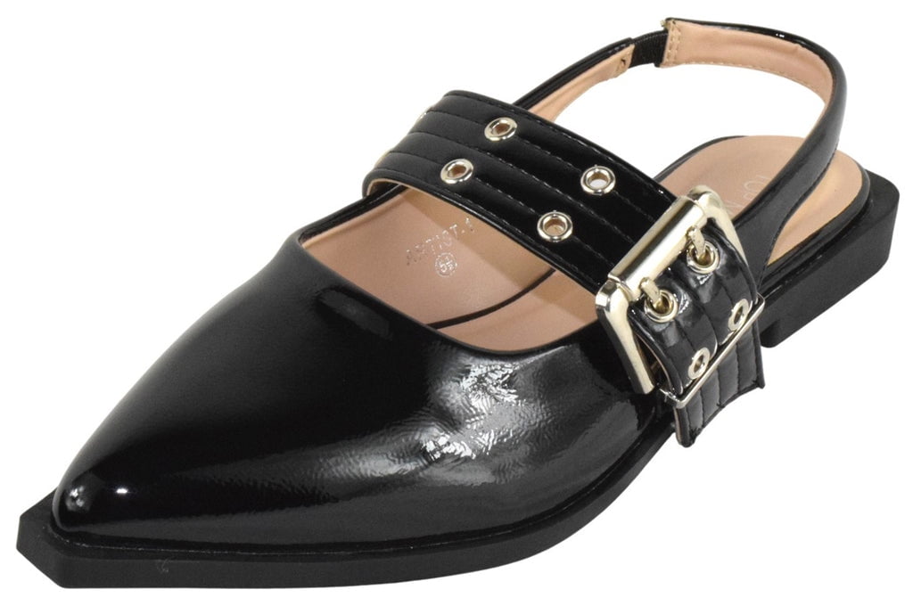TOP MODA Women Pointed Toe Slingback Flats Elastic Ankle Strap Low Heel ...