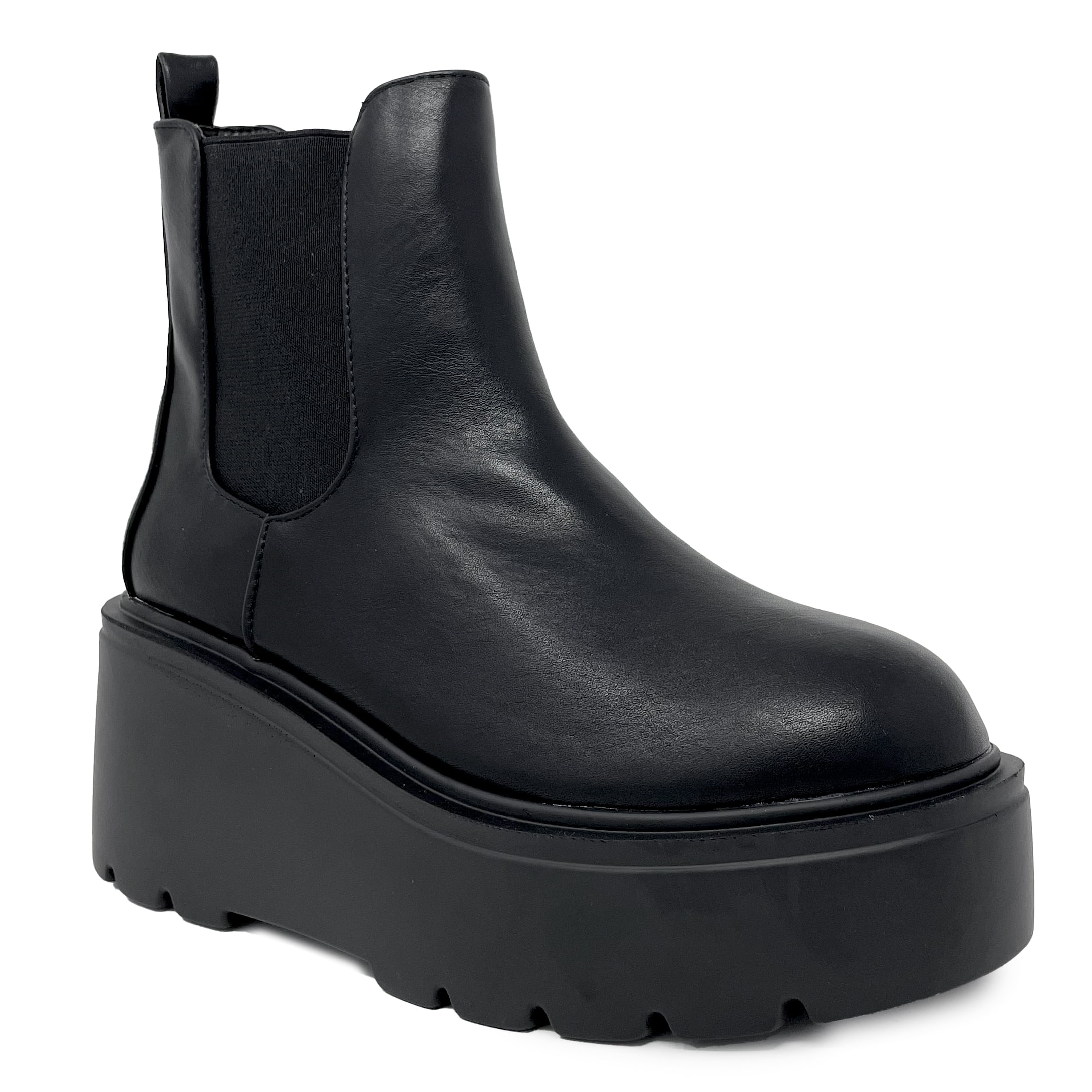 TOP MODA Women's Chelsea Mid Heel Pull Up Platform Wedge Ankle Boot ...