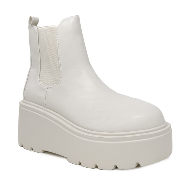 TOP MODA Women's Chelsea Mid Heel Pull Up Platform Wedge Ankle Boot ...