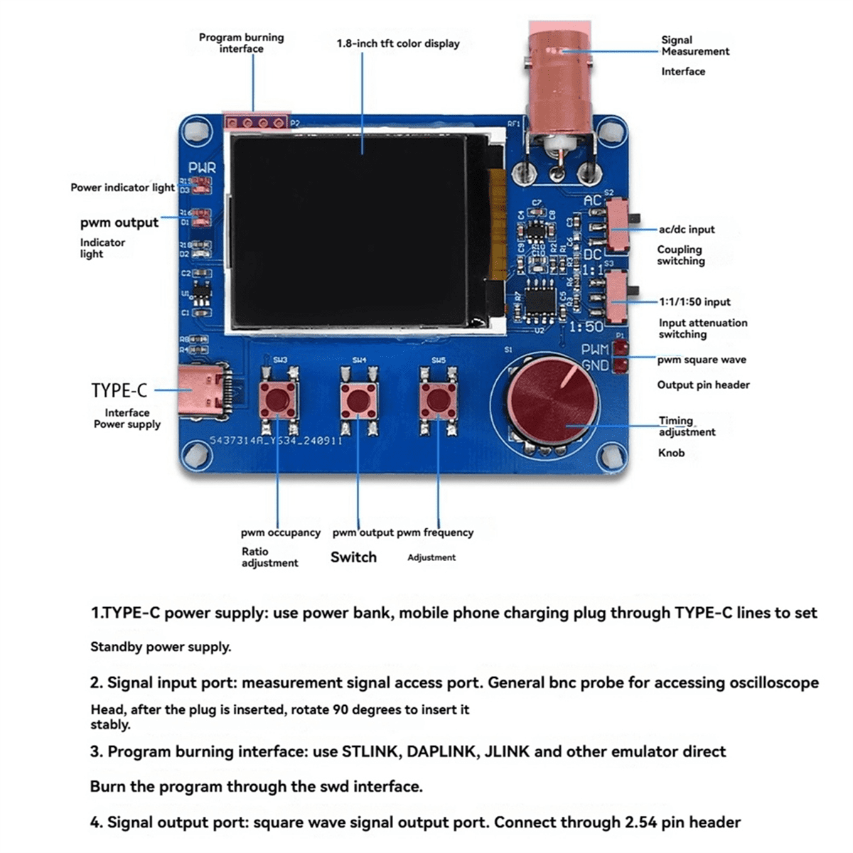 TOP! Mini Simple Oscilloscope with 1.8 Inch TFT Color Display, Waveform ...