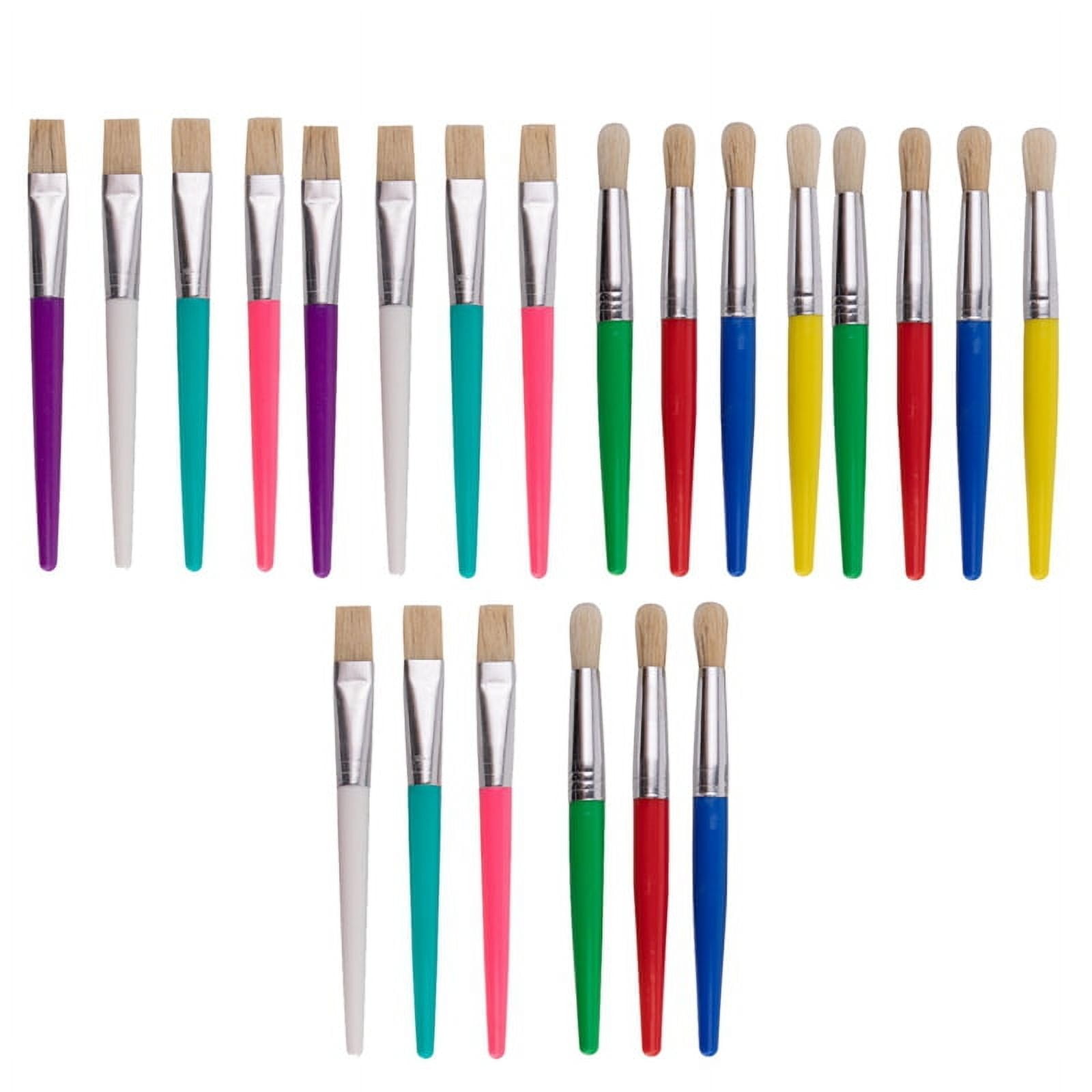 TOP! Paint Brushes for Kids, 22 Pcs Round and Flat Brush Set, Easy Hold Clean Toddler Brushes ...