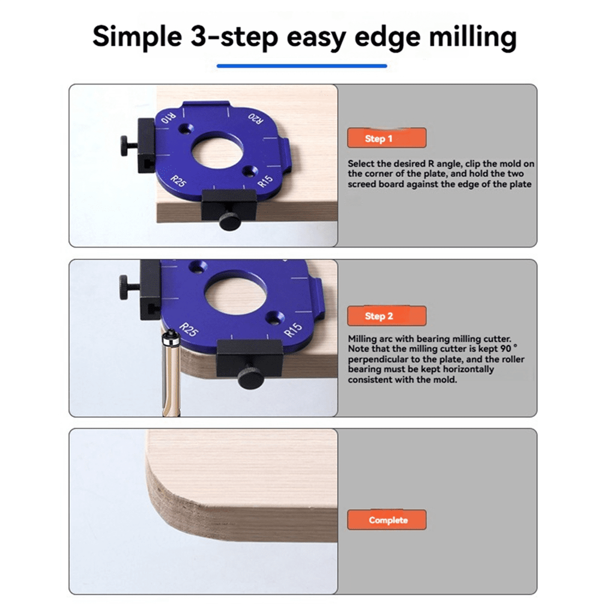 TOP! Round Corner Radius Template Set Aluminium Jig Wooden Board Arc Cutting Auxiliary Tool R10 ...