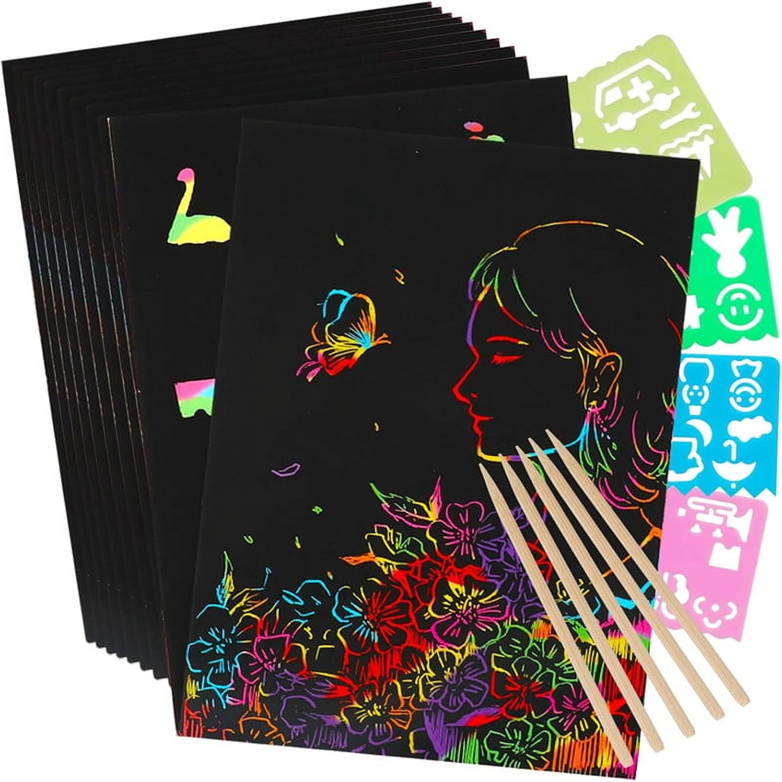 HOT! Scratch Paper Art Set, Black Crafts Kit for Favors DIY Painting ...