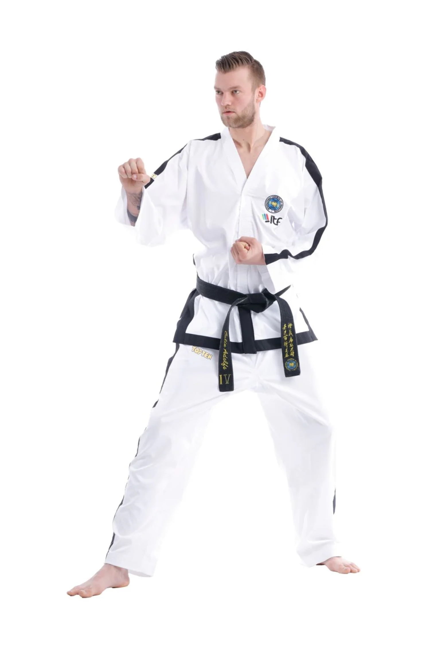 TOP TEN ITF Taekwon-do Instructor Uniform - Premium Gold Dobok - White ...