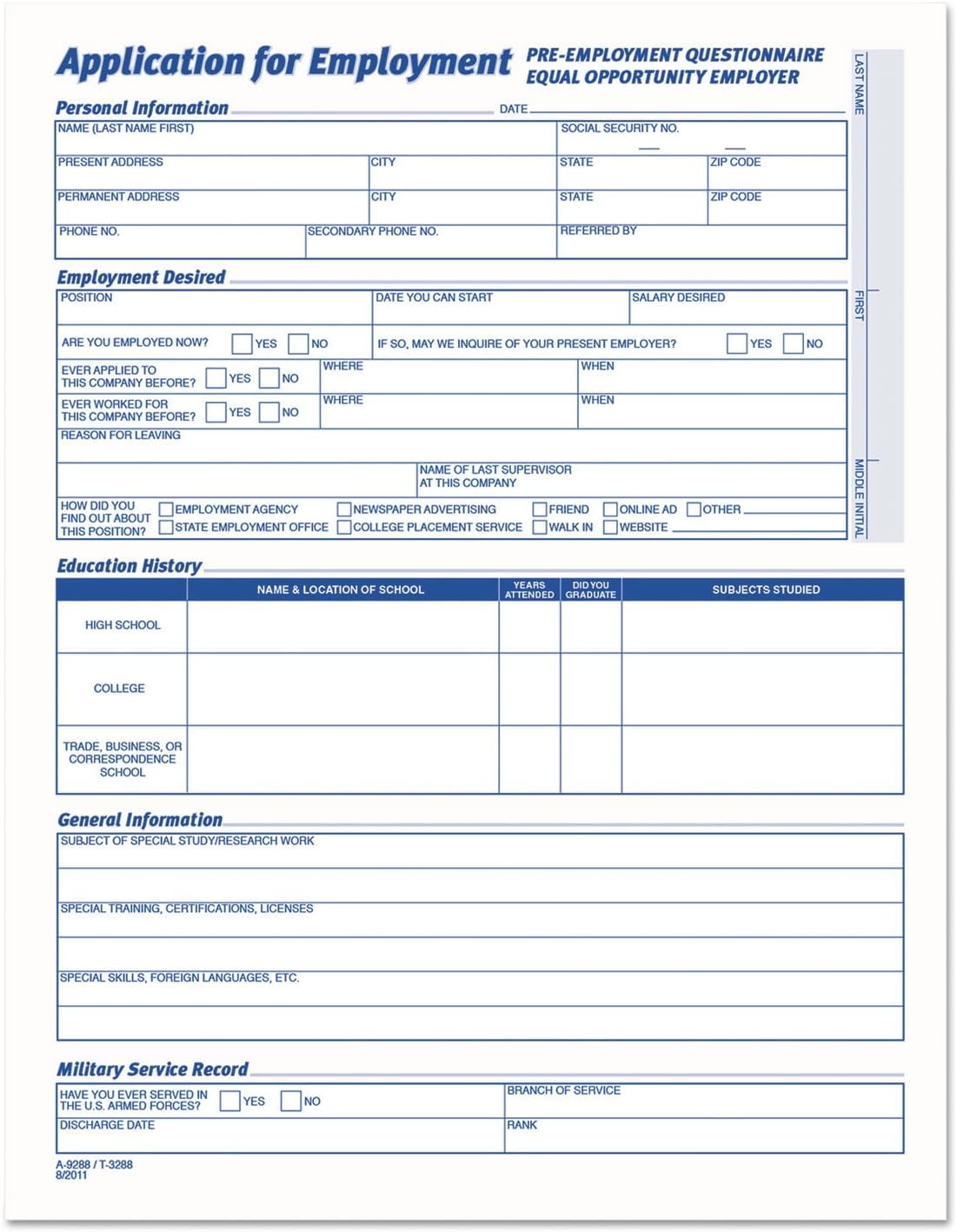 TOP3288 - Comprehensive Employment Application Form - Walmart.com