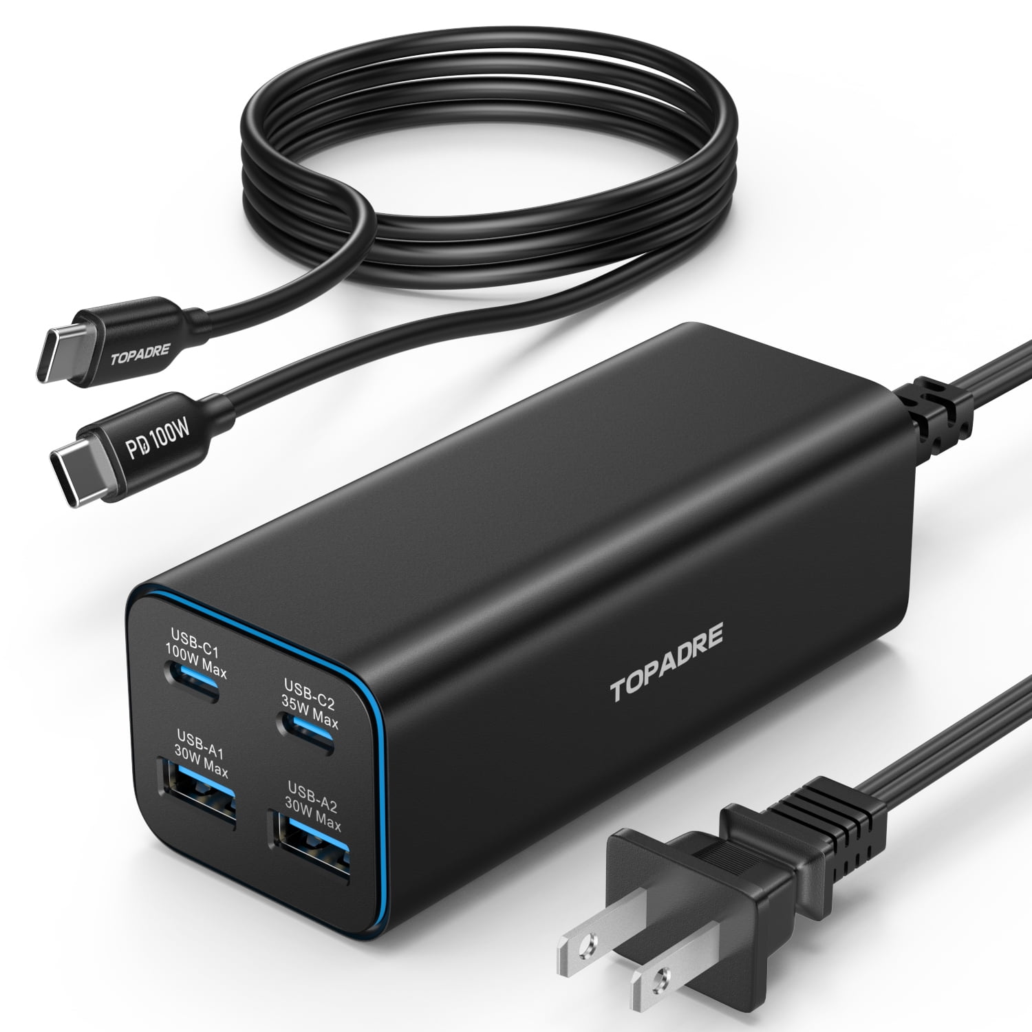 TOPADRE 100W USB C Charging Station, 4-Port GAN Type C Charger Block ...