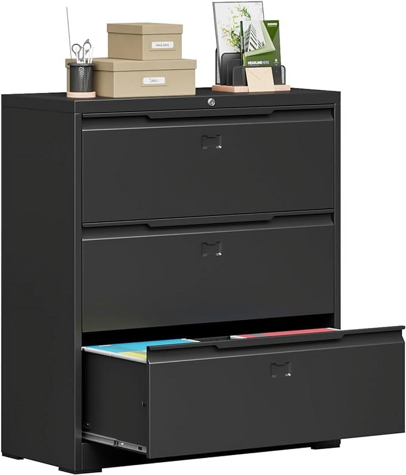 TOPASS Lockable 3-Drawer Lateral File Cabinet, Metal Steel Office ...
