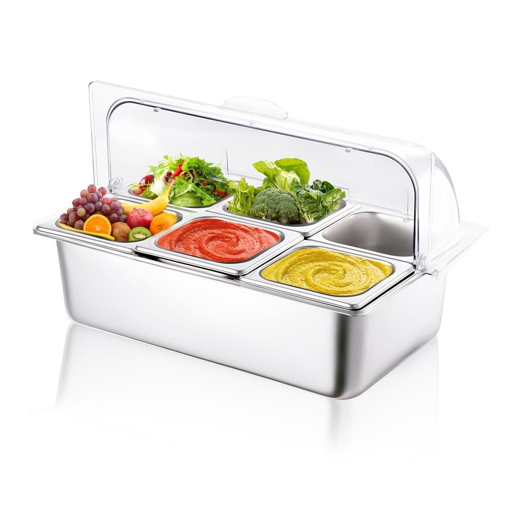 TOPATY Cooled Condiment Dispenser 6-Pans Food Display Rack Sauce ...