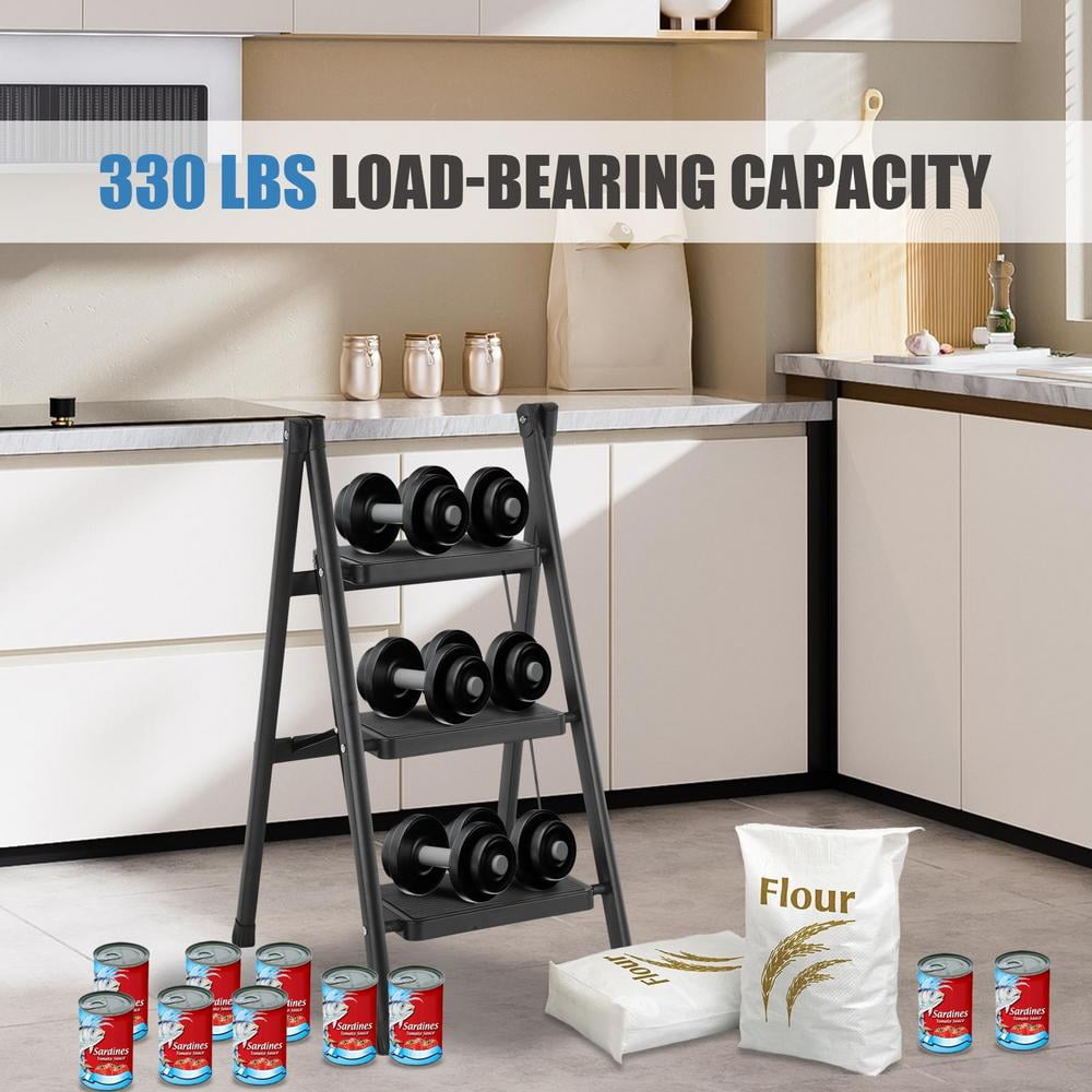 TOPATY Folding Step Ladder Steel Ladder Kitchen Ladder Step Stool with ...