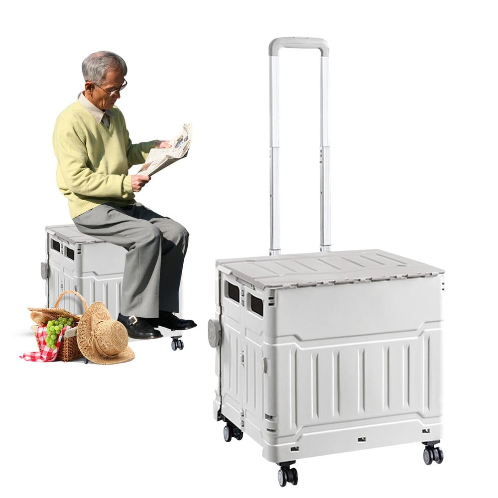 TOPATY Rolling Crate Folding Utility Cart Grey Folding Teacher Rolling ...