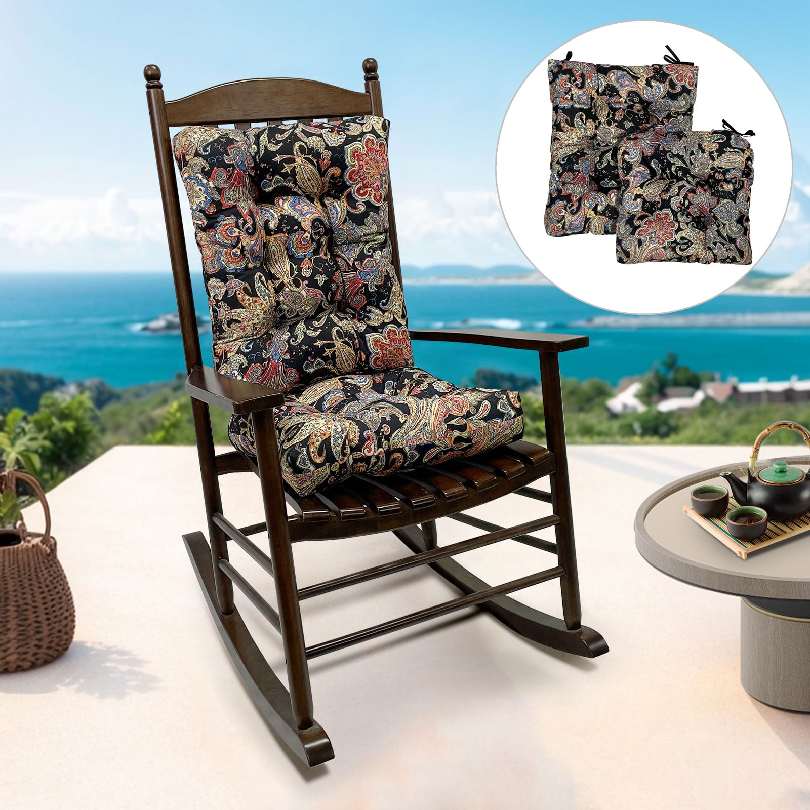 TOPCHANCES 2 Piece Rocking Chair Cushion Set with Non-Slip Ties, Swing ...