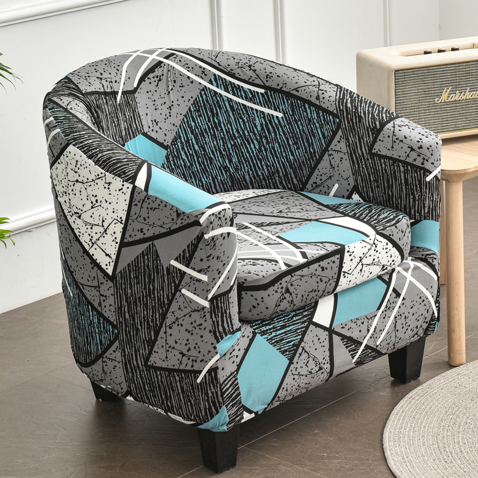 TOPCHANCES 2-Piece Stretch Club Chair Slipcover, Printed Armchair ...