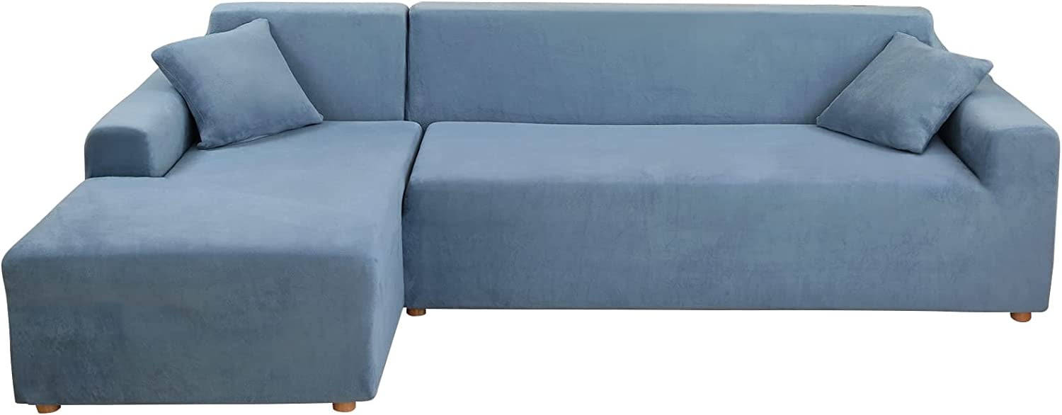Topchances 2 Pieces L Shaped Sectional Sofa Covers Thicken Velvet Sofa
