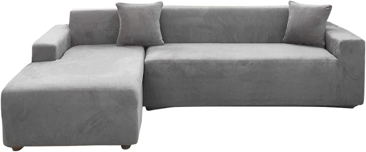 Topchances 2 Pieces L Shaped Sectional Sofa Covers Thicken Velvet Sofa